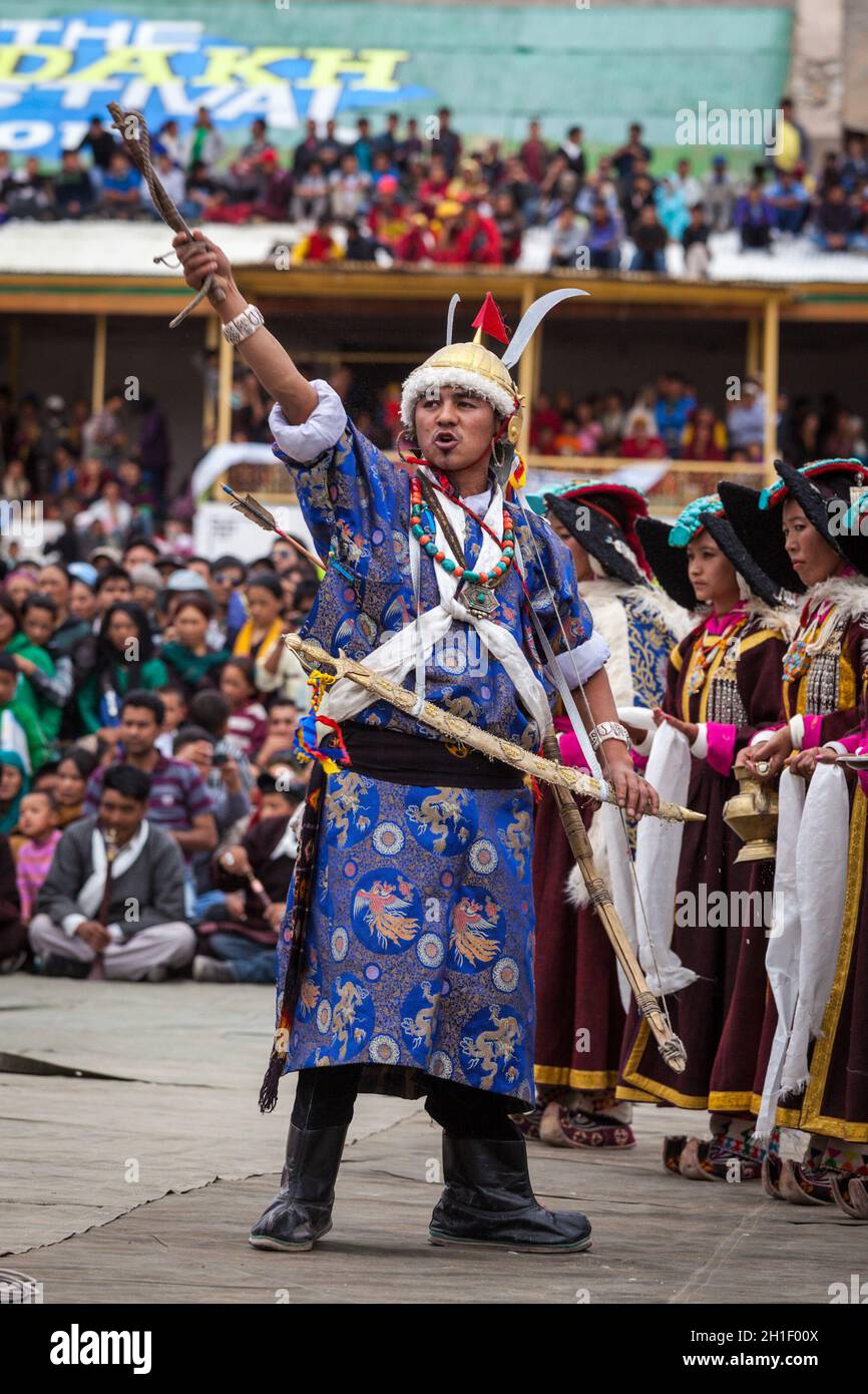LEH, INDIA - SEPTEMBER 08, 2012: Dancers in traditional Ladakhi Tibetan ...