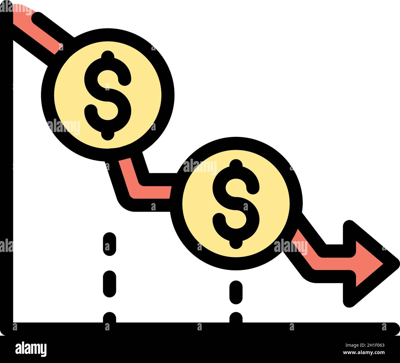 Low money graph icon. Outline low money graph vector icon color flat ...