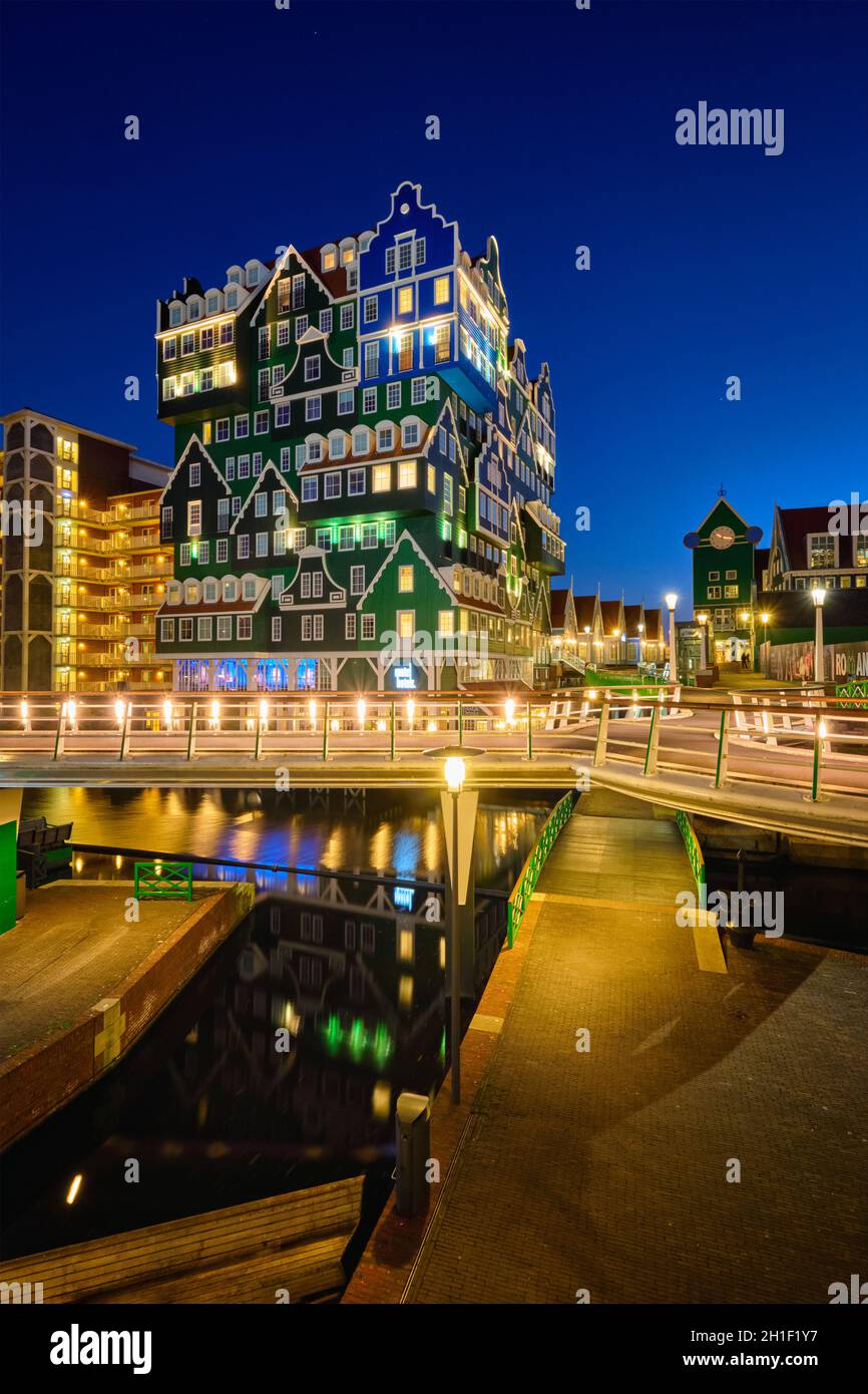 ZAANDAM, NETHERLANDS - MAY 8, 2017: Inntel Hotel in Zaandam illuminated ...