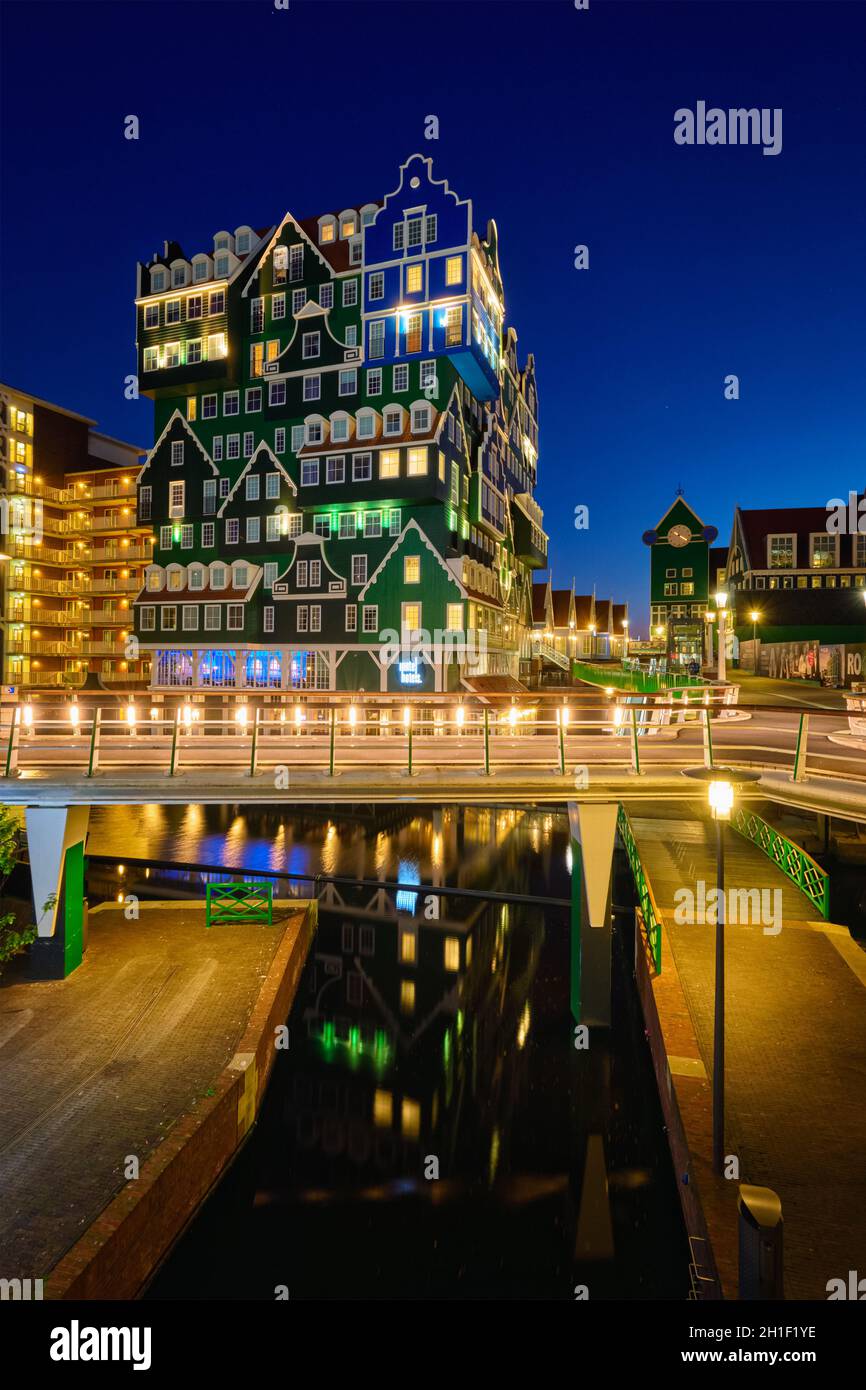 ZAANDAM, NETHERLANDS - MAY 8, 2017: Inntel Hotel in Zaandam illuminated ...