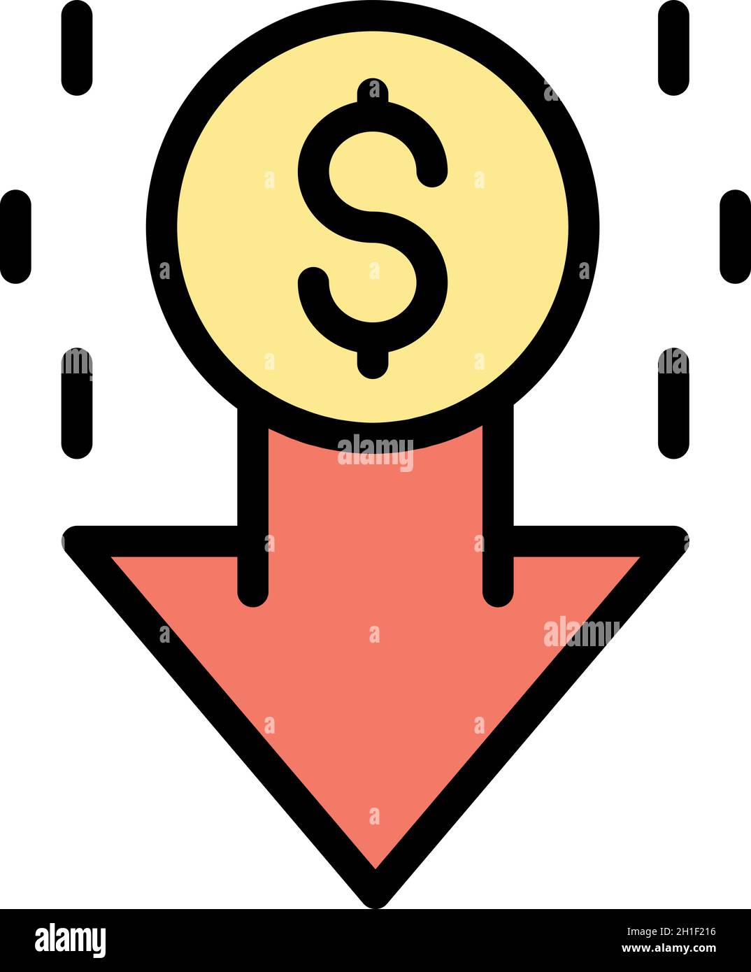 Money down icon. Outline money down vector icon color flat isolated ...