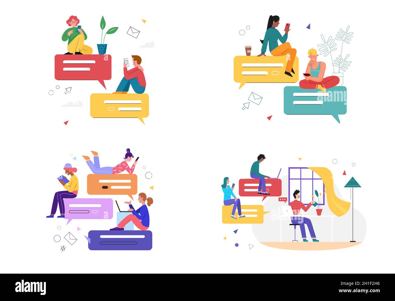 Chat messages in social media set vector illustration. Cartoon tiny ...