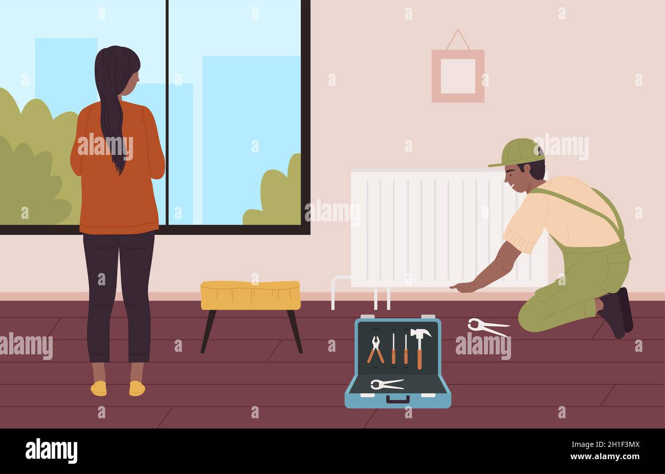 Plumbing repair work, maintenance construction service vector ...