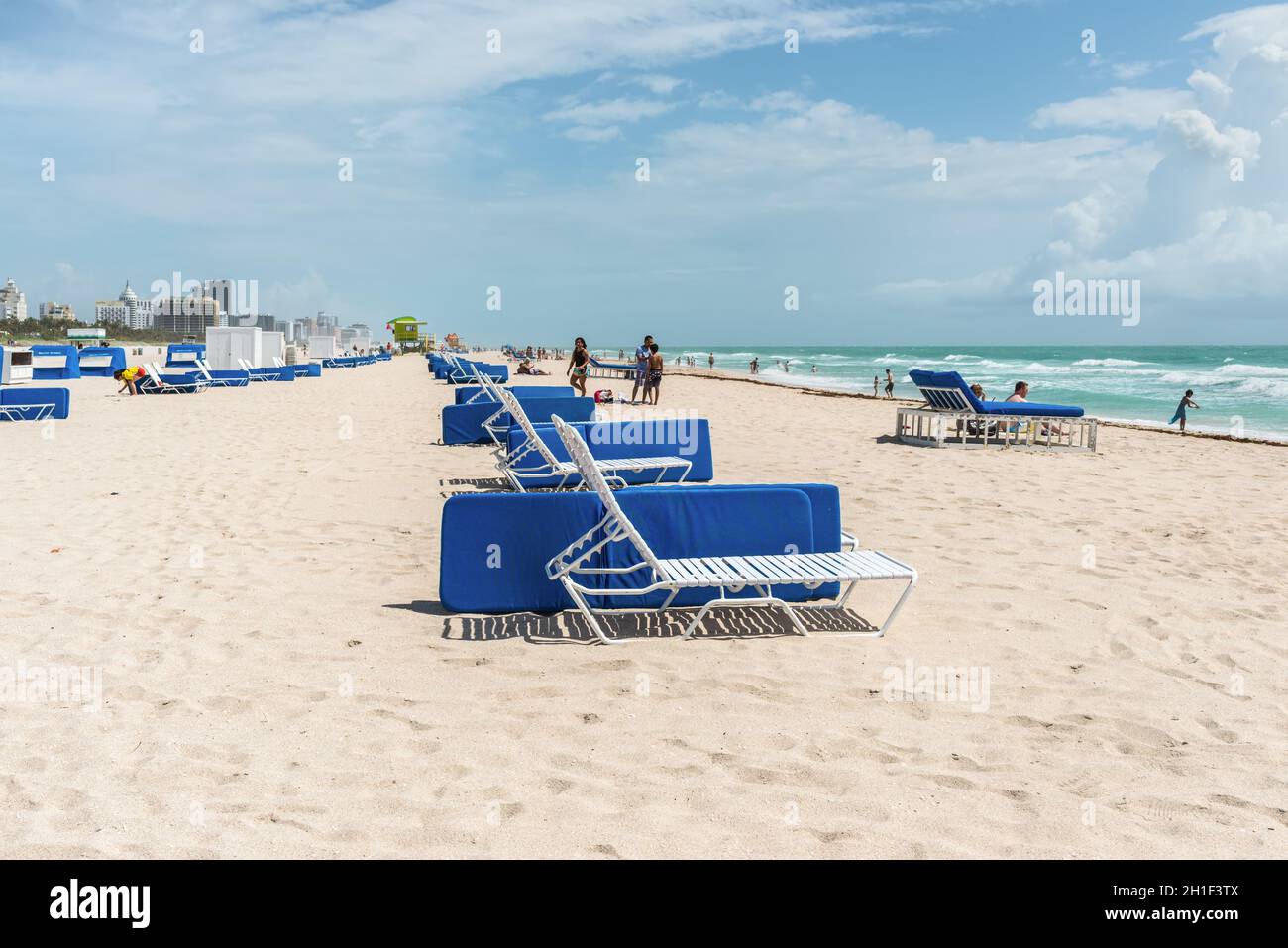 Miami, FL, USA - April 19, 2019: Sandy South Miami, Beach with sun ...