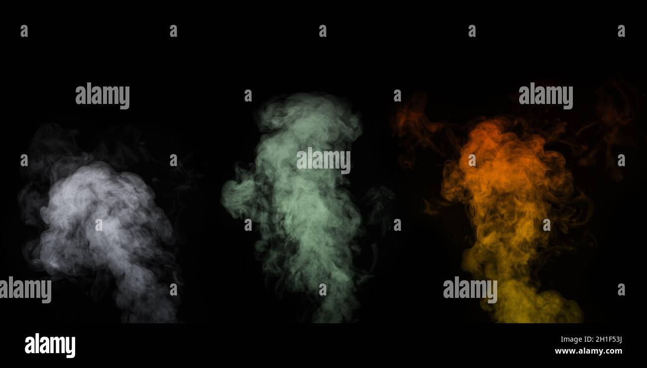 A set of multi-colored different vapors, smoke on a black background to ...