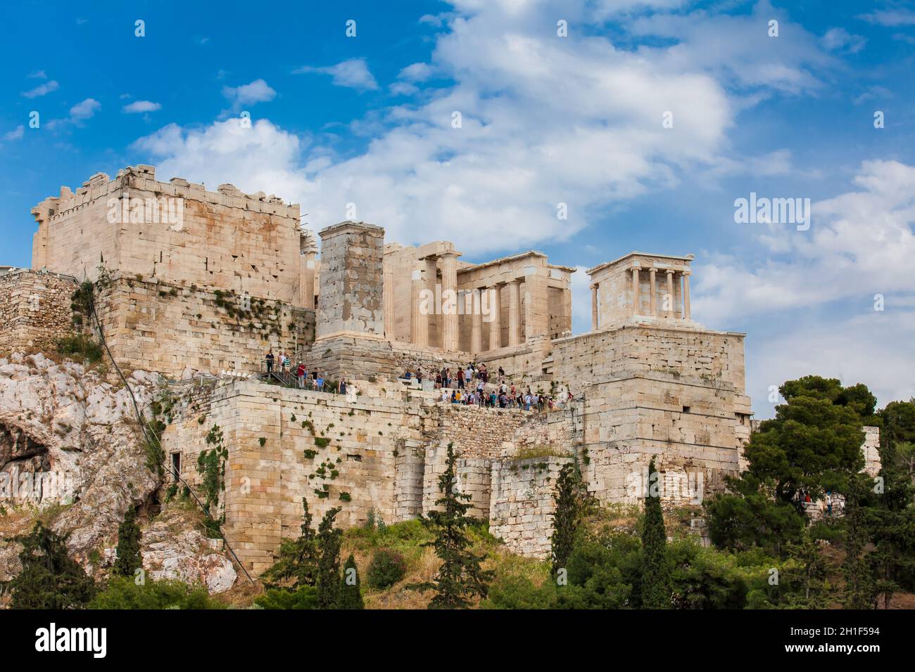 ATHENS, GREECE - APRIL, 2018: Tourists visiting the Acropolis in a ...