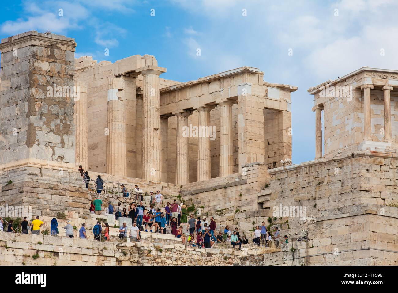 ATHENS, GREECE - APRIL, 2018: Tourists visiting the Acropolis in a ...