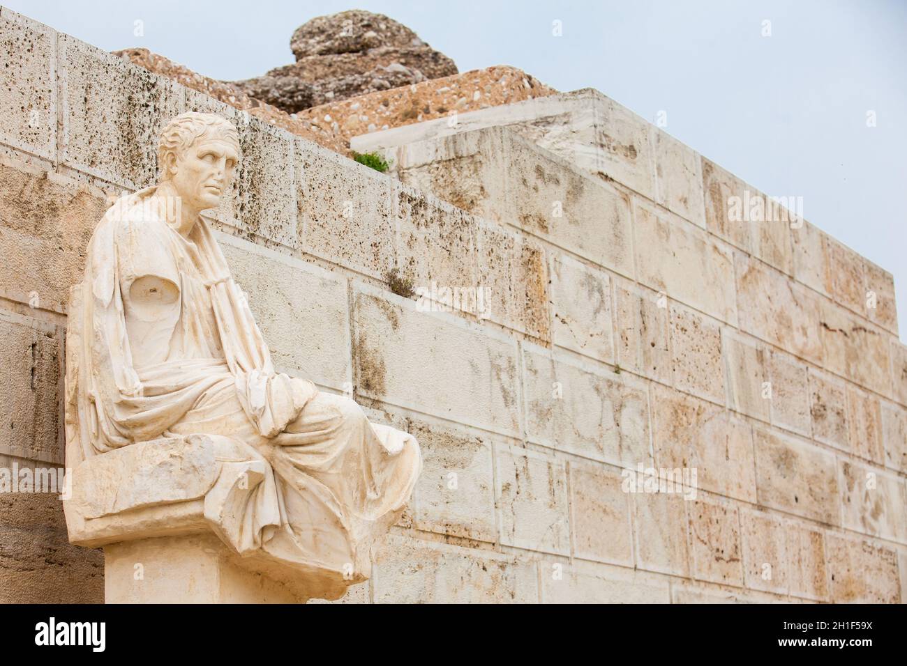 The statue of the dramatist Menander at the Theatre of Dionysus ...