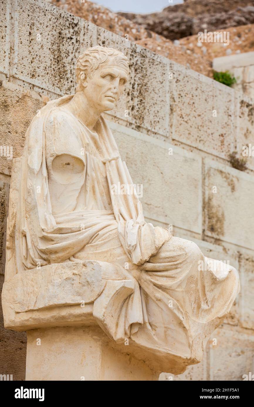 The statue of the dramatist Menander at the Theatre of Dionysus ...