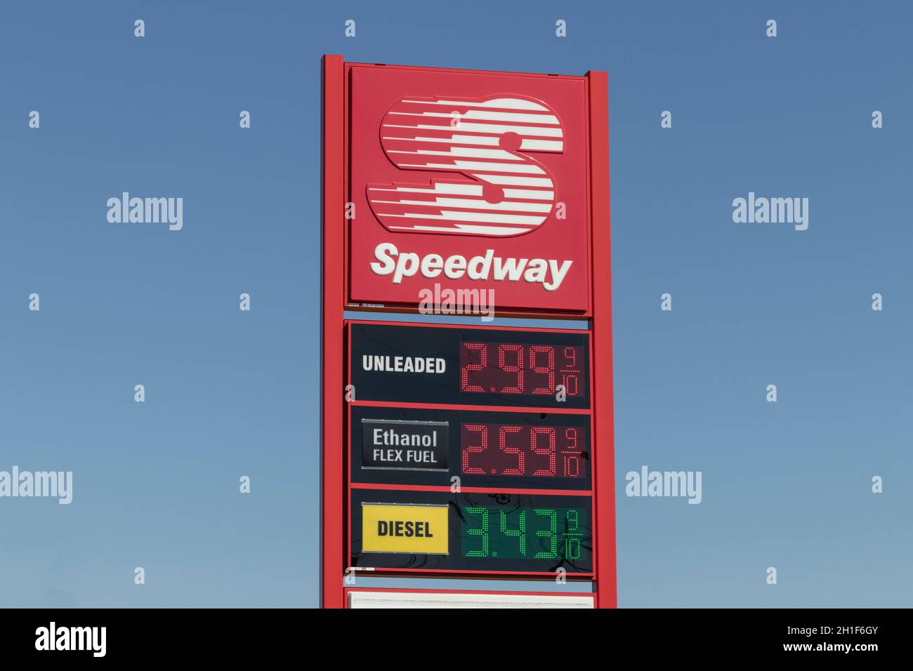 Marion - Circa October 2021: Speedway gas and fuel logo. Speedway is ...