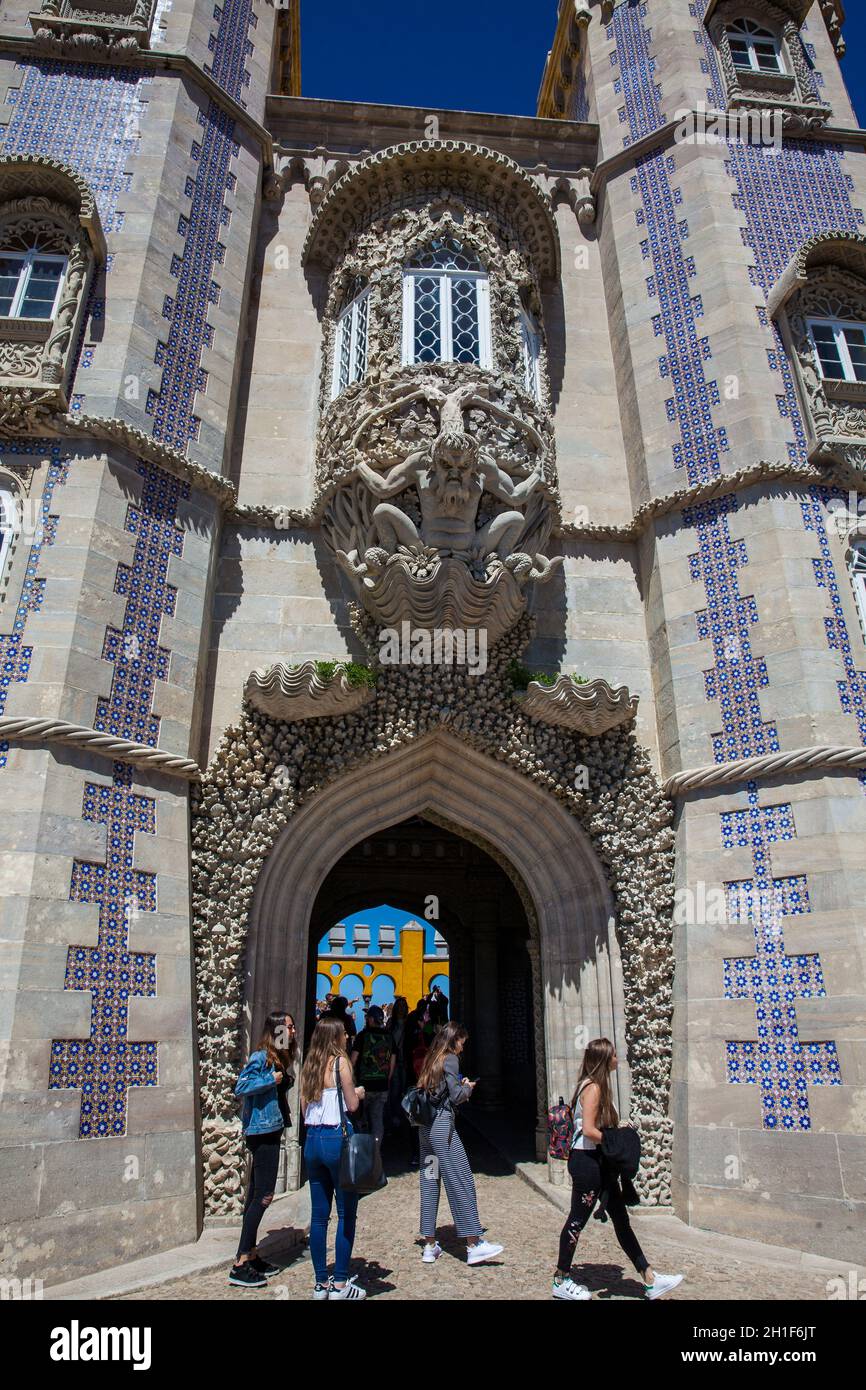 SINTRA, PORTUGAL - MAY, 2018: Tourists visiting the Pena Palace a ...