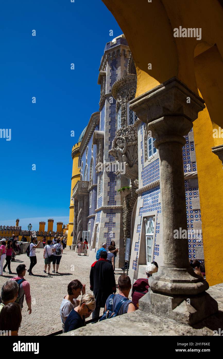 SINTRA, PORTUGAL - MAY, 2018: Tourists visiting the Pena Palace a ...