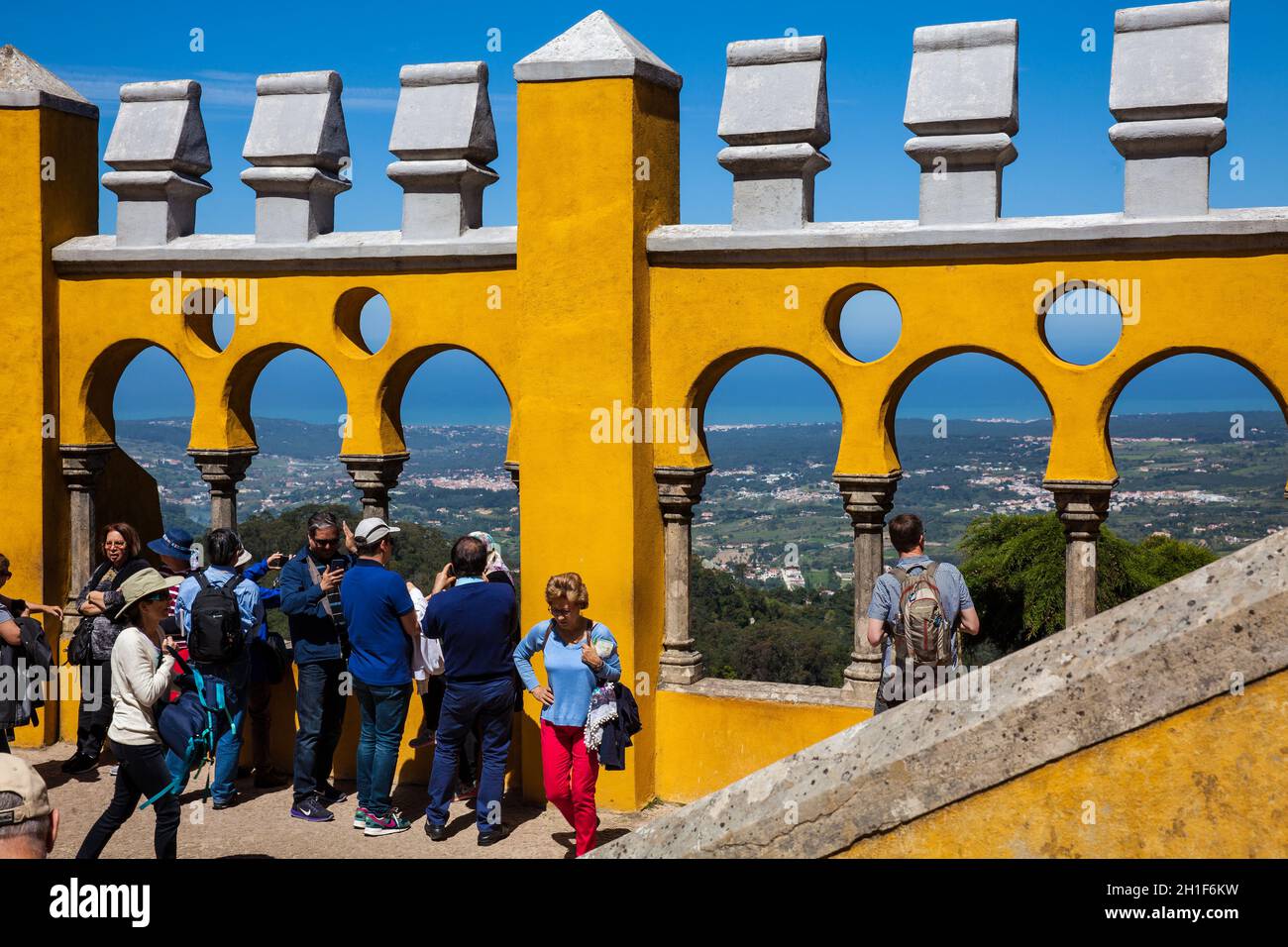 SINTRA, PORTUGAL - MAY, 2018: Tourists visiting the Pena Palace a ...
