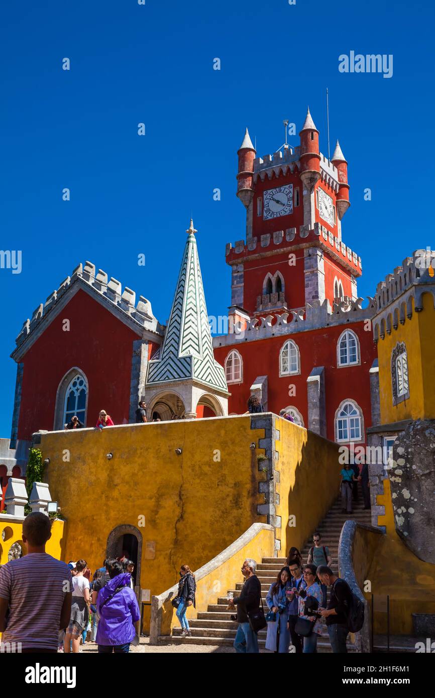 SINTRA, PORTUGAL - MAY, 2018: Tourists visiting the Pena Palace a ...