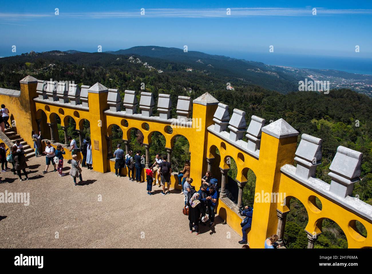 SINTRA, PORTUGAL - MAY, 2018: Tourists visiting the Pena Palace a ...