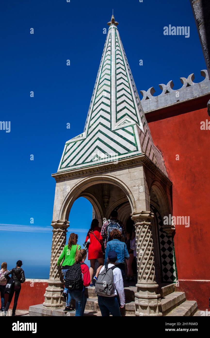 SINTRA, PORTUGAL - MAY, 2018: Tourists visiting the Pena Palace a ...