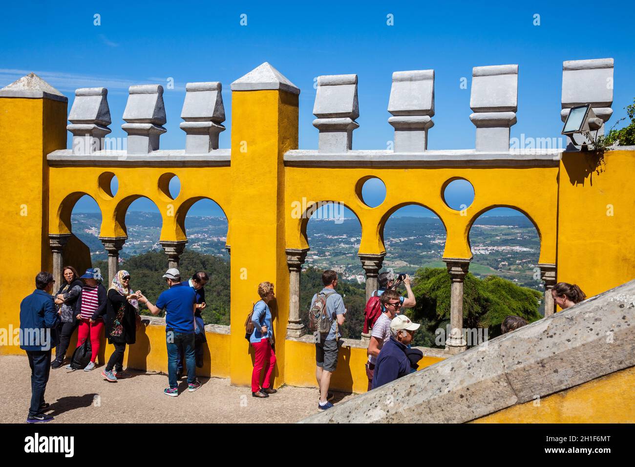 SINTRA, PORTUGAL - MAY, 2018: Tourists visiting the Pena Palace a ...
