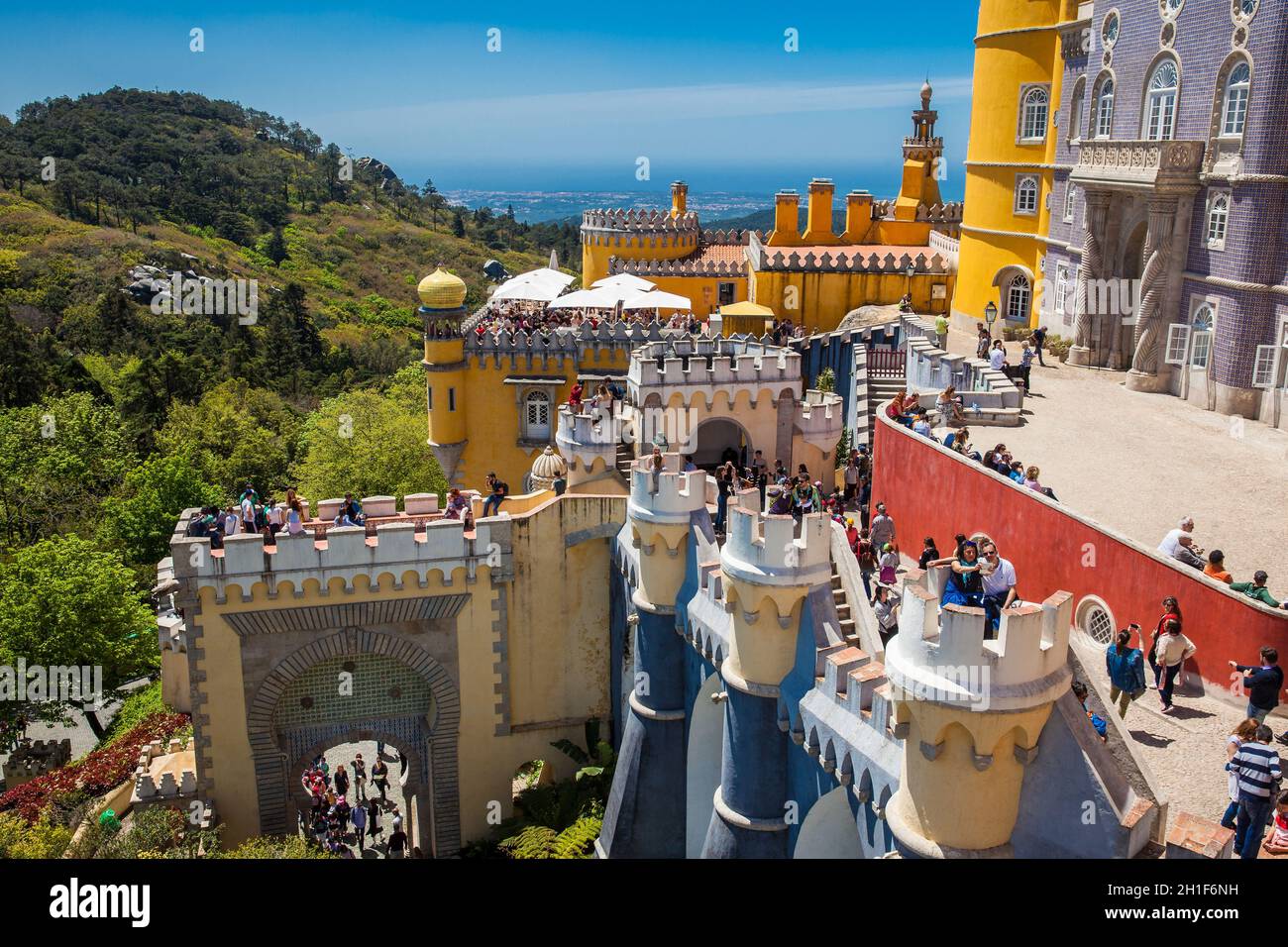 SINTRA, PORTUGAL - MAY, 2018: Tourists visiting the Pena Palace a ...