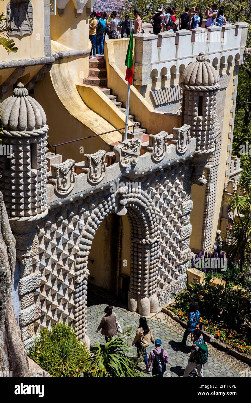 SINTRA, PORTUGAL - MAY, 2018: Tourists visiting the Pena Palace a ...