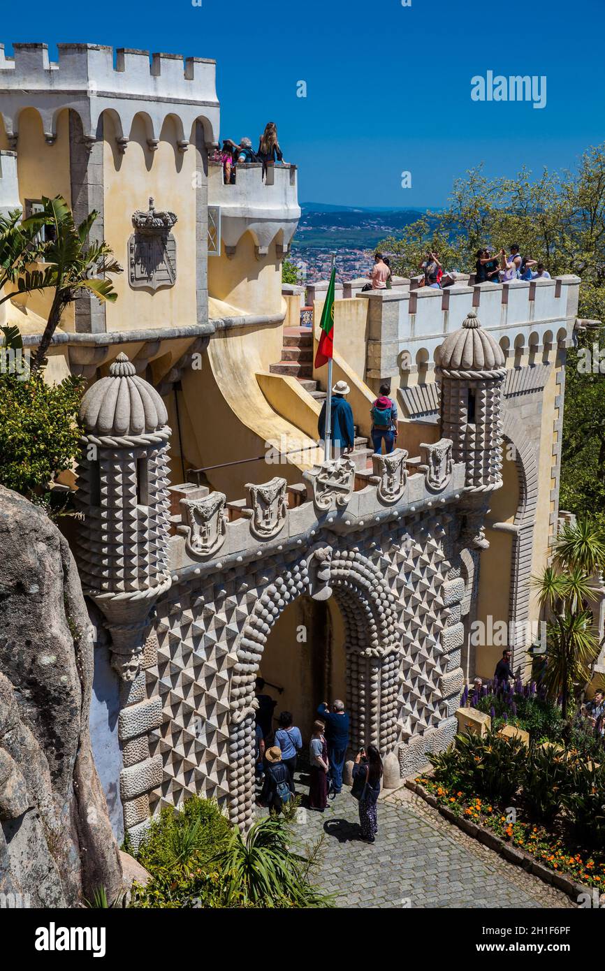 SINTRA, PORTUGAL - MAY, 2018: Tourists visiting the Pena Palace a ...