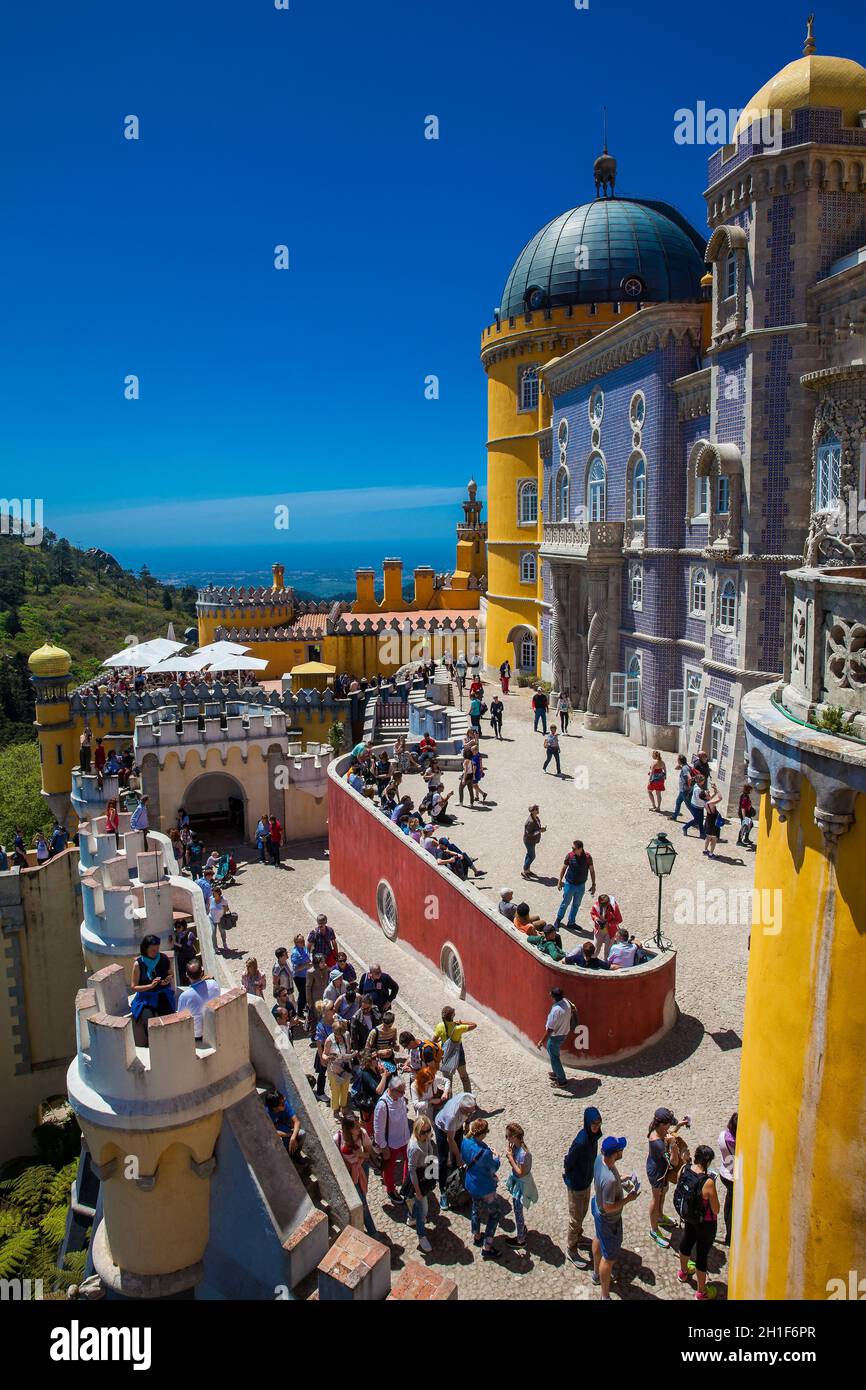 SINTRA, PORTUGAL - MAY, 2018: Tourists visiting the Pena Palace a ...