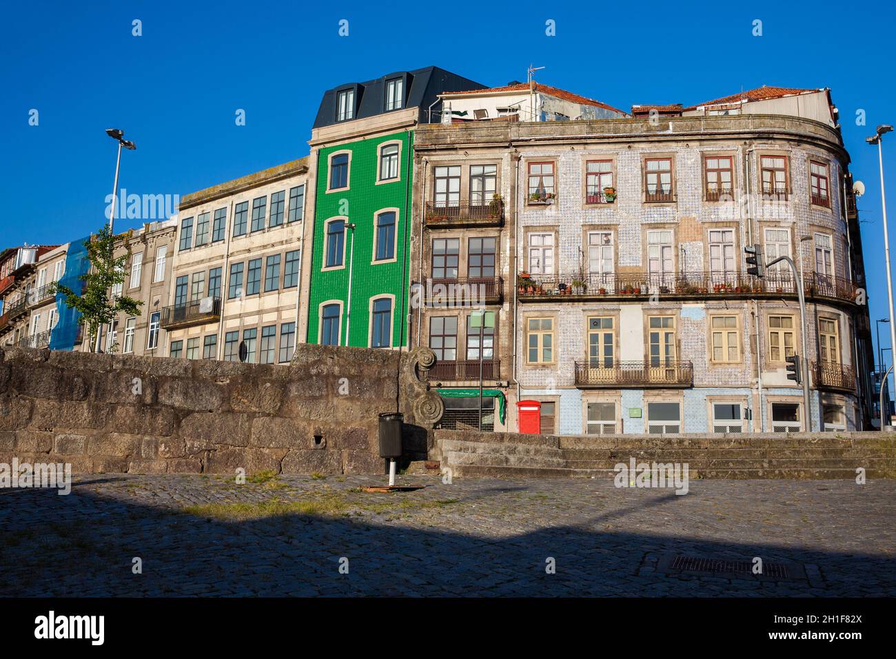 Traditional architecture of the antique buildings at old city of Porto ...