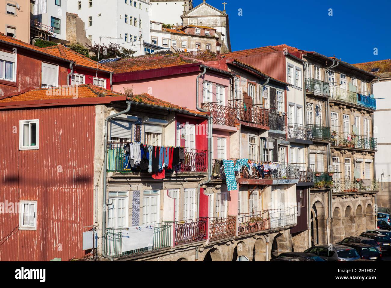Traditional architecture of the antique buildings at old city of Porto ...