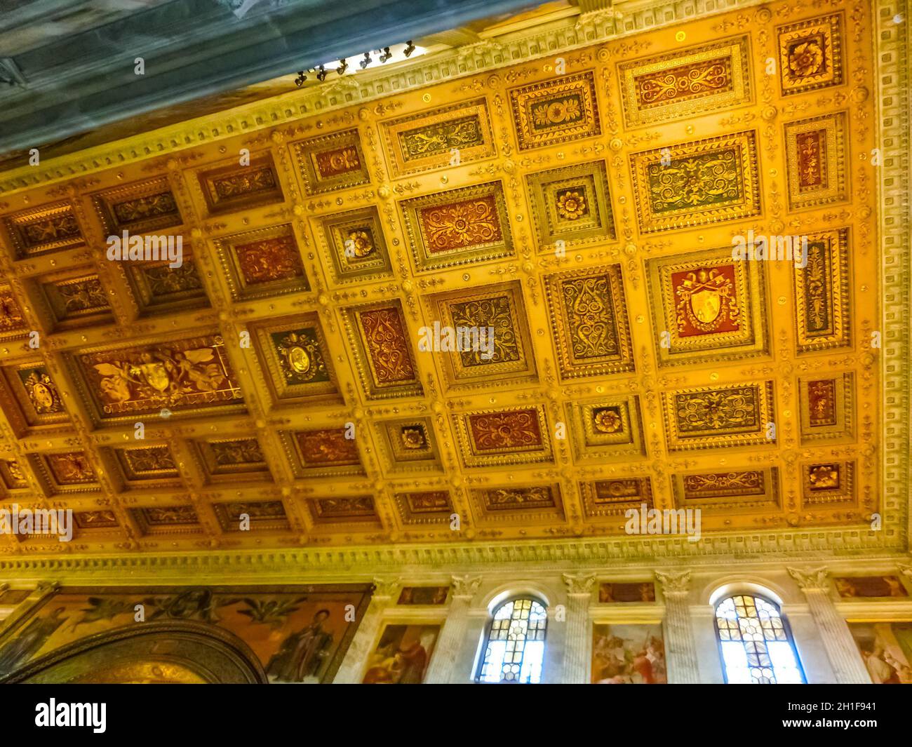 Rome, Italy - September 10, 2015: Ceiling of the Basilica of Saint Paul ...