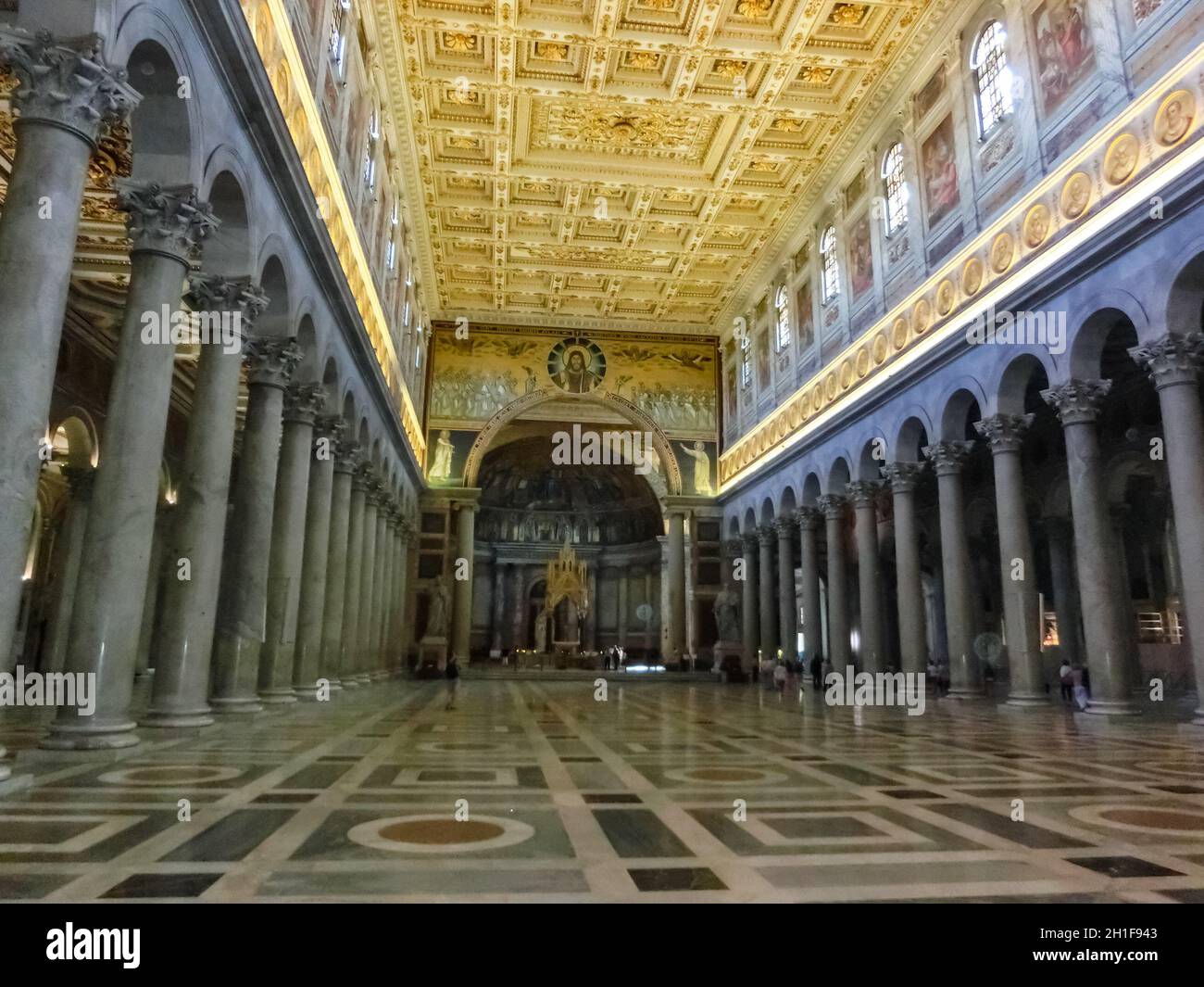 Rome, Italy - September 10, 2015: Ceiling of the Basilica of Saint Paul ...