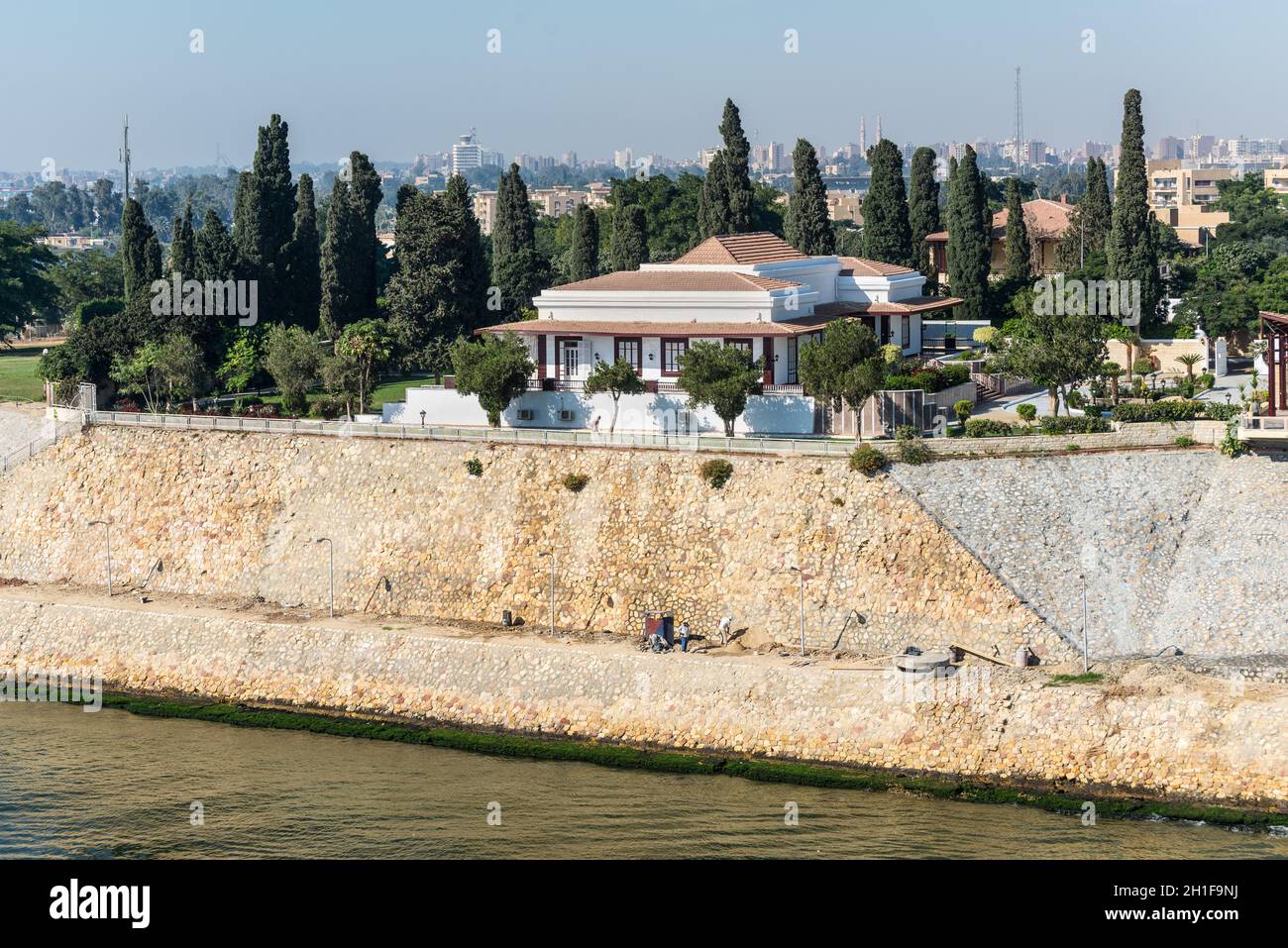 Ismailia, Egypt - November 5, 2017: Mansion on the shore of Suez Canal ...