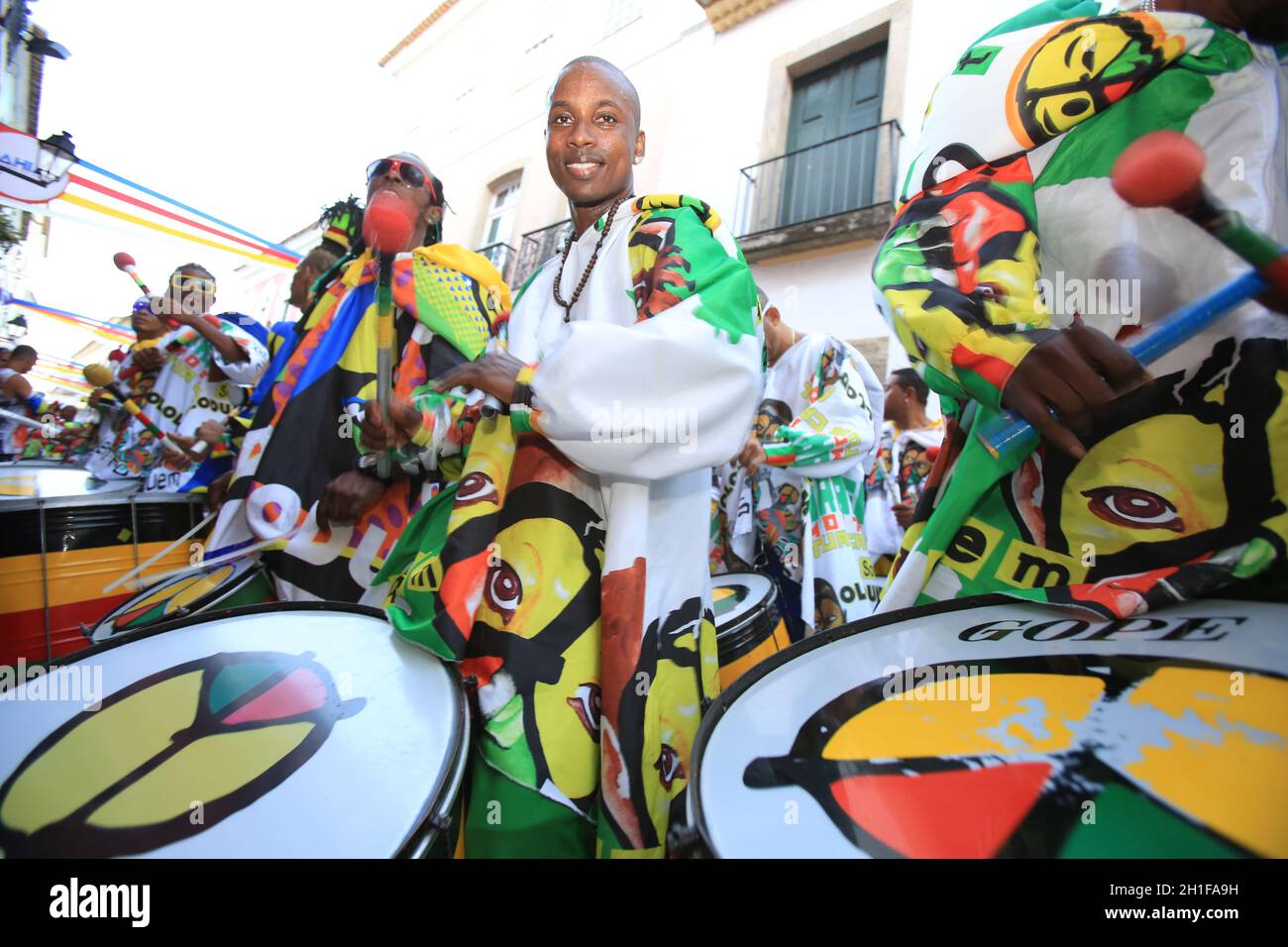 salvador, bahia / brazil - april 25, 2017: Members of the Olodum Band ...
