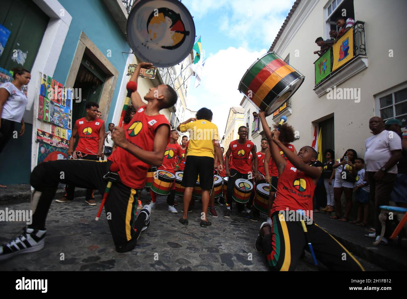 salvador, bahia / brazil - april 25, 2017: Members of the Olodum Band ...