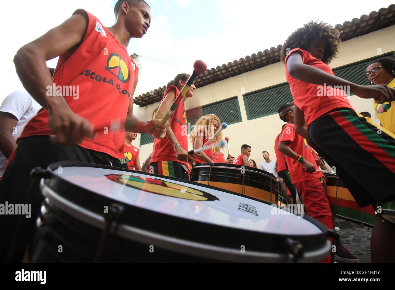 salvador, bahia / brazil - april 25, 2017: Members of the Olodum Band ...