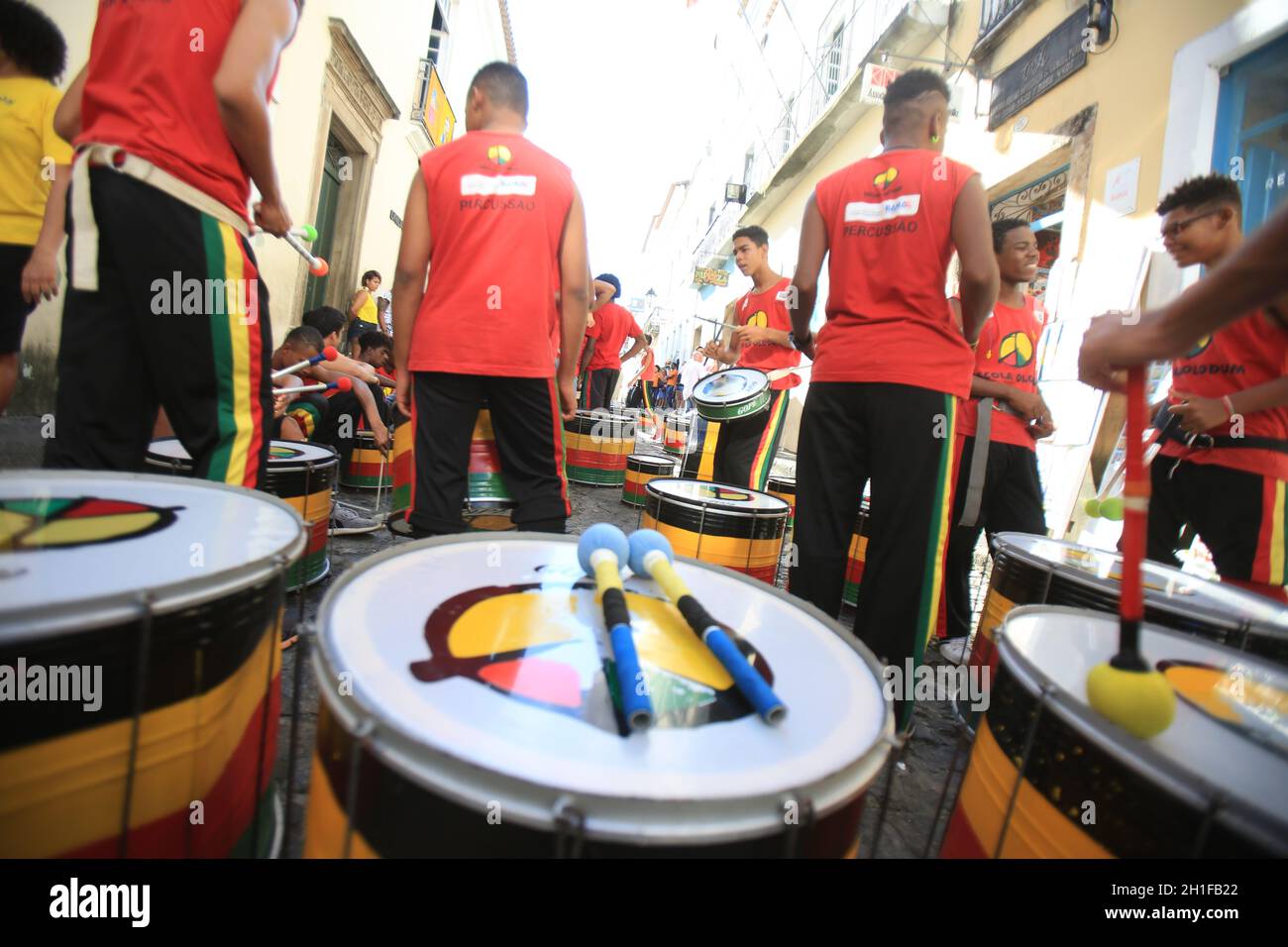 salvador, bahia / brazil - april 25, 2017: Members of the Olodum Band ...