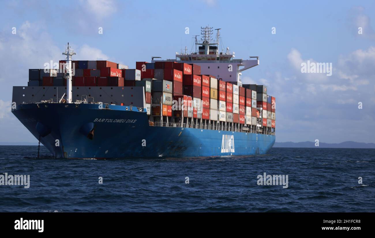 salvador, bahia / brazil - August 22, 2018: Cargo ship is seen during ...