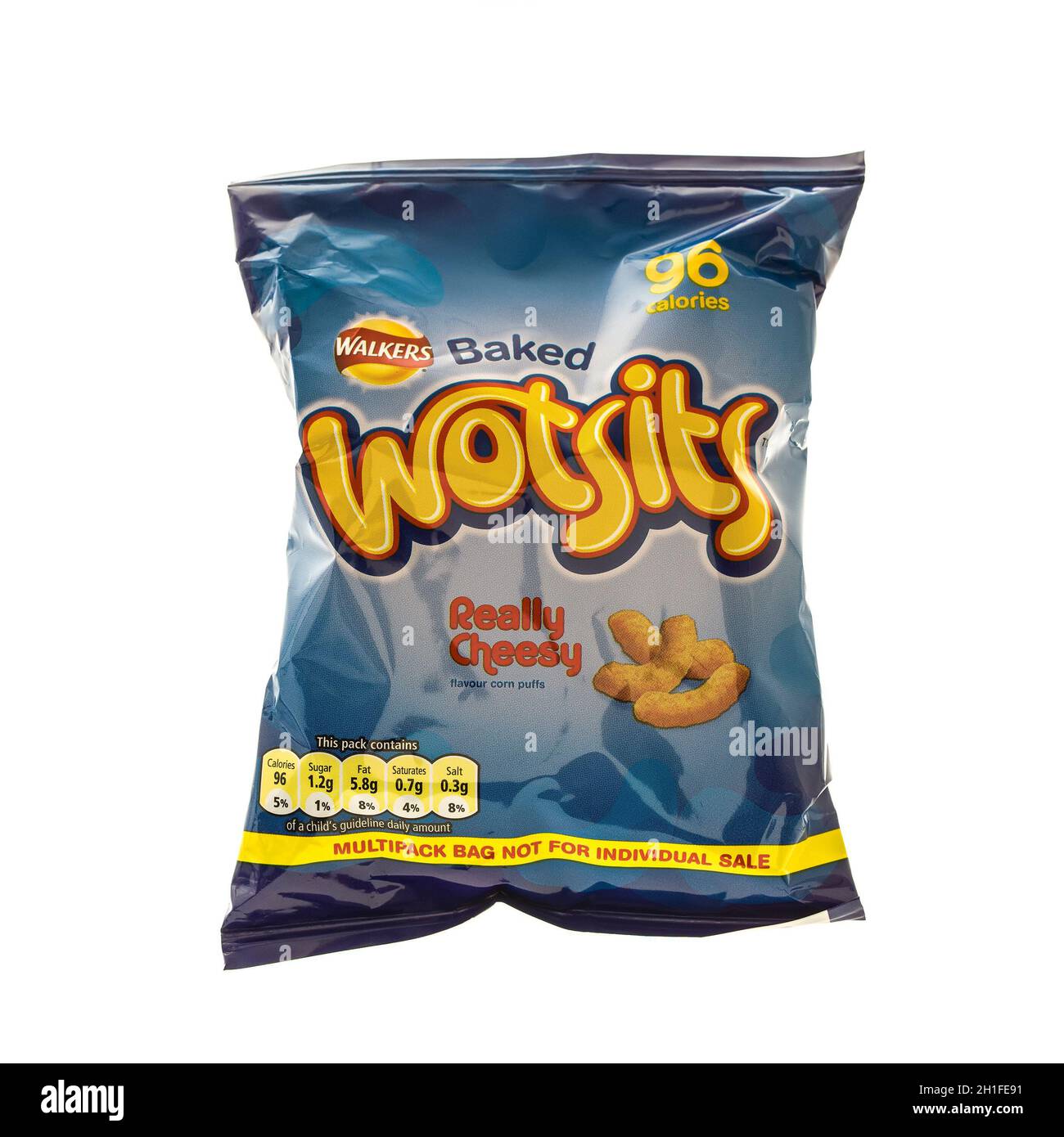 SWINDON, UK - AUGUST 10, 2014: Bag of Walkers Wotsits cheese snack on a ...