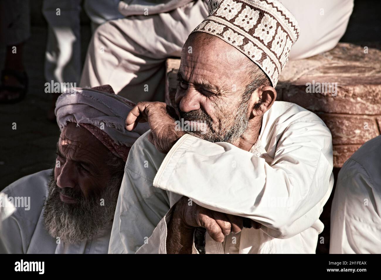 Portret of an old man on traditional Habta Market where goats are sold ...