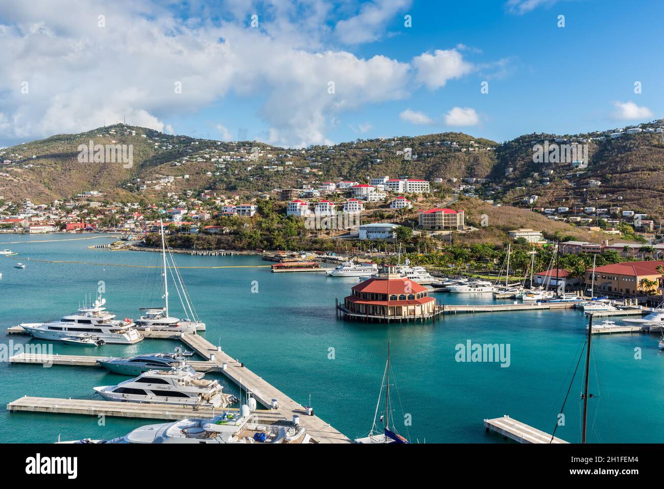 Charlotte Amalie, St. Thomas, USVI - April 30, 2019: Wide angle view of ...