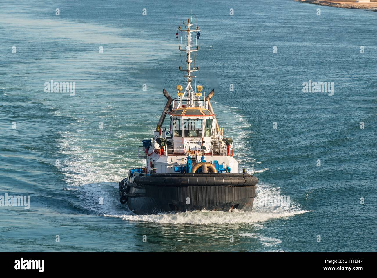 El Qantara, Egypt - November 5, 2017: Tugboat accompanies the ships ...