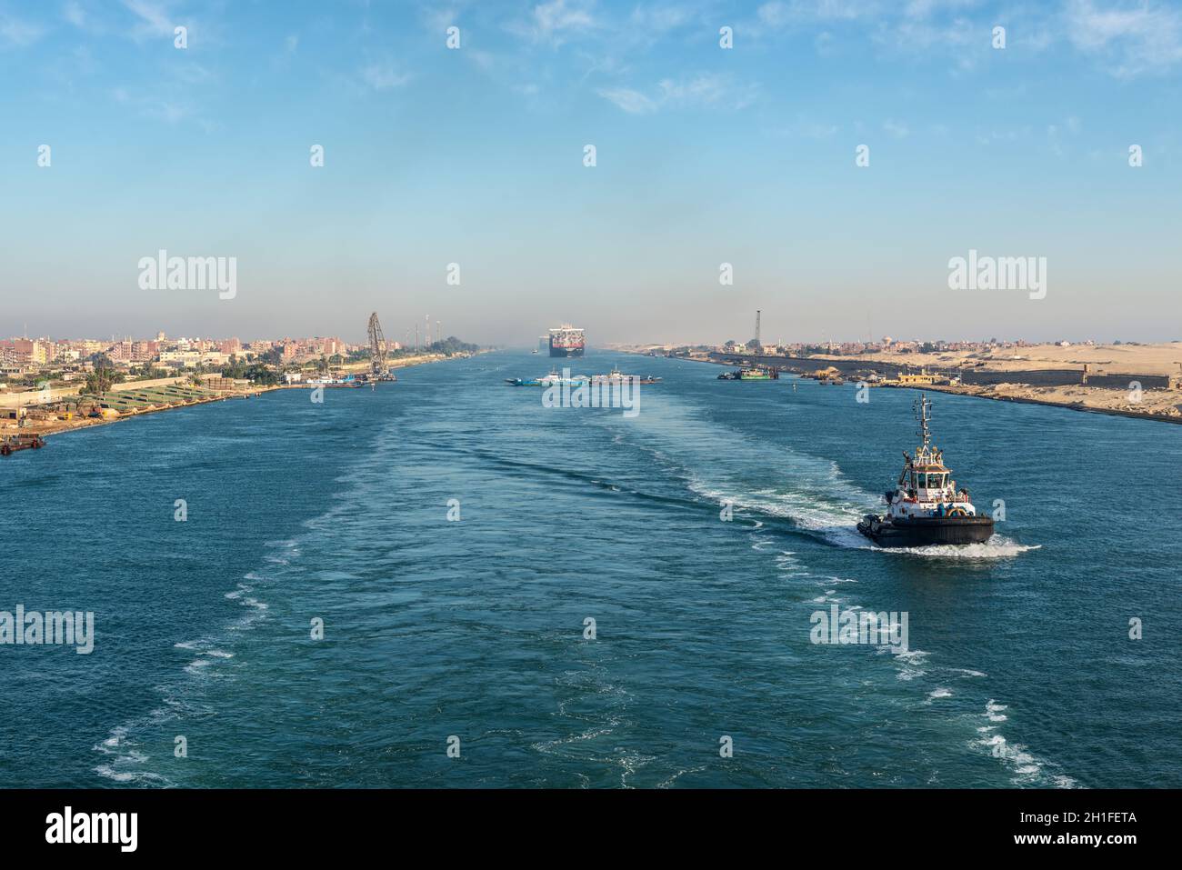 El Qantara, Egypt - November 5, 2017: Ships passing through the Suez ...