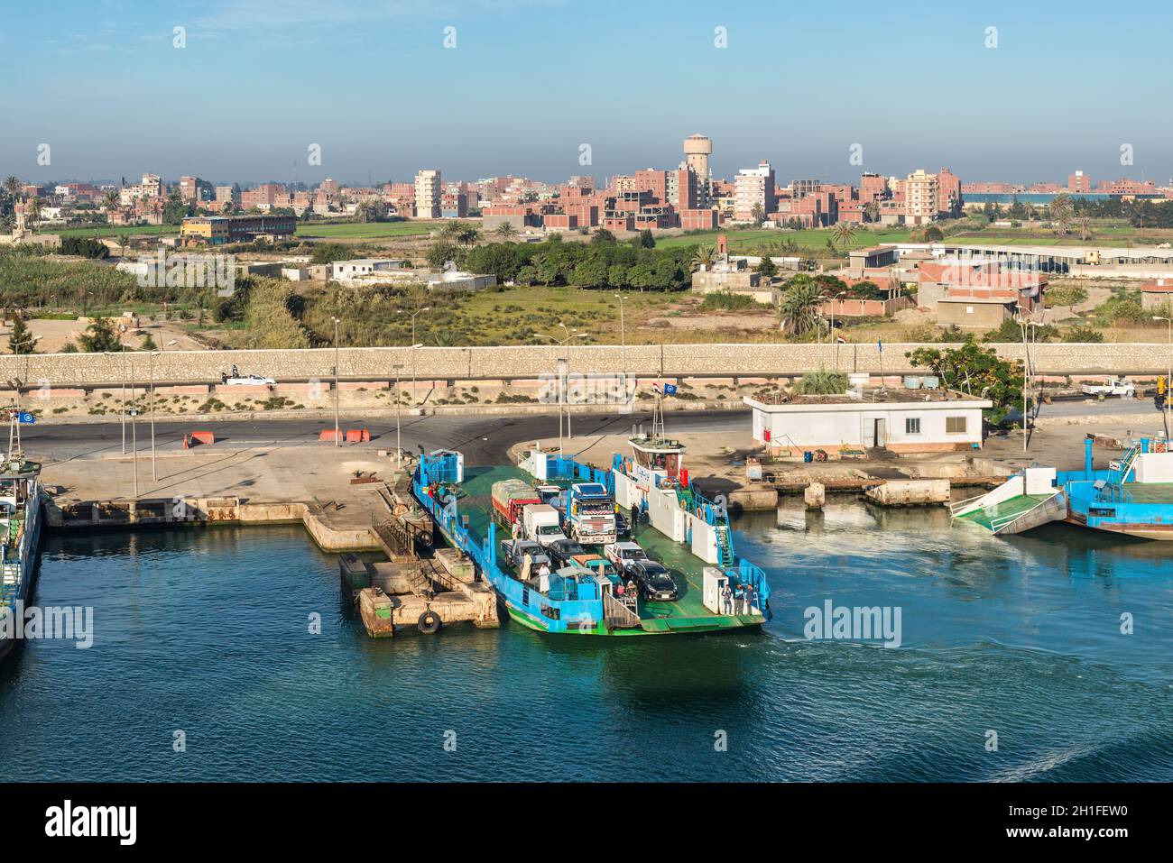 El Qantara, Egypt - November 5, 2017: Cars Ferryboat moored to the ...