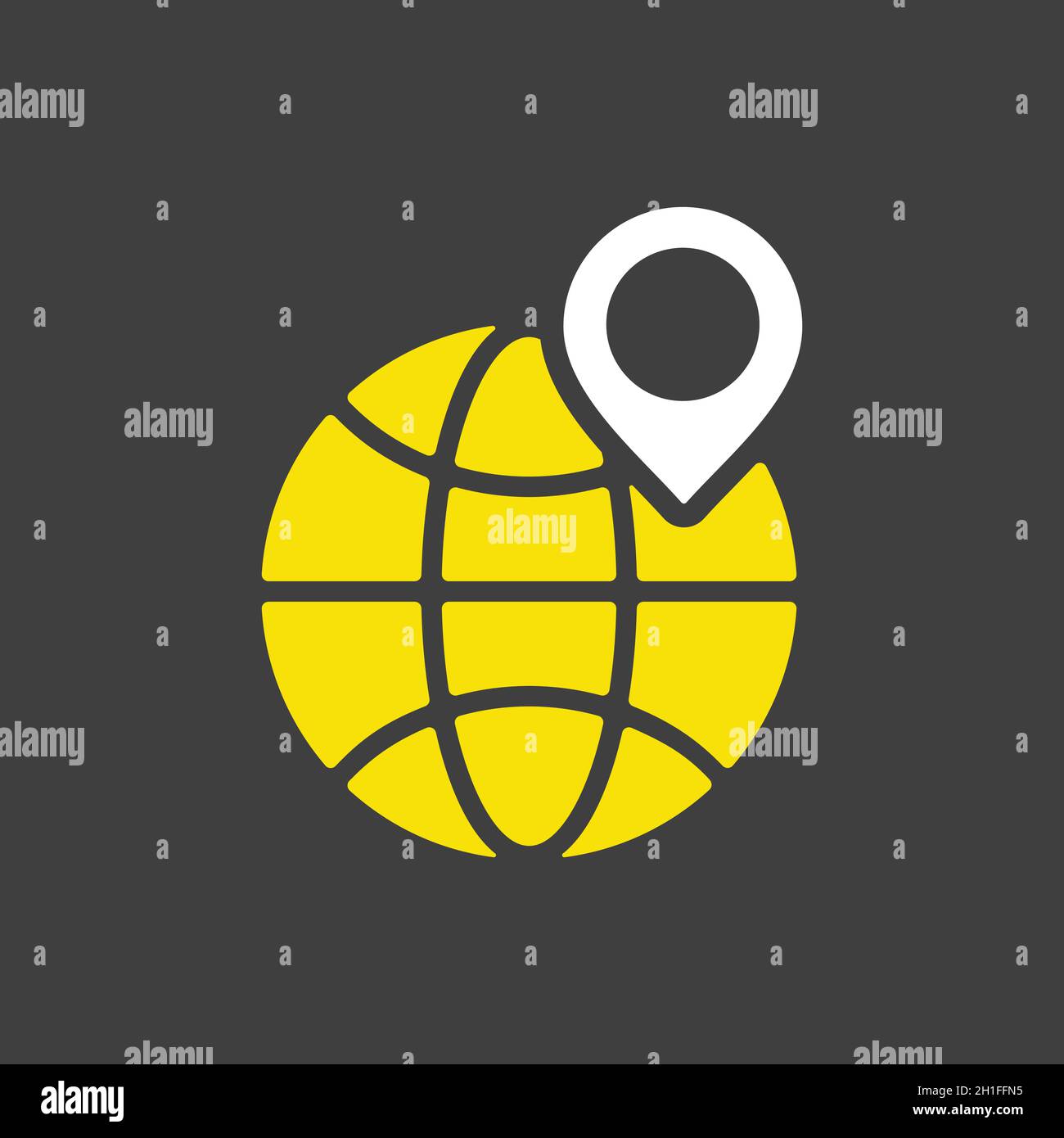 Earth planet and location marker on it vector glyph icon. International ...