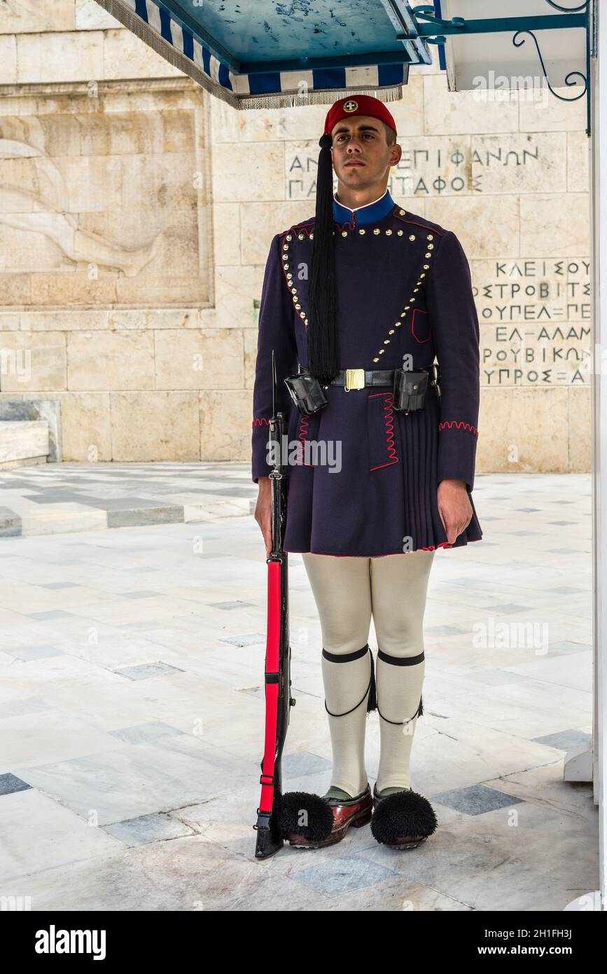Athens, Greece - November 1, 2017: Extreme zoom photo of Evzones ...