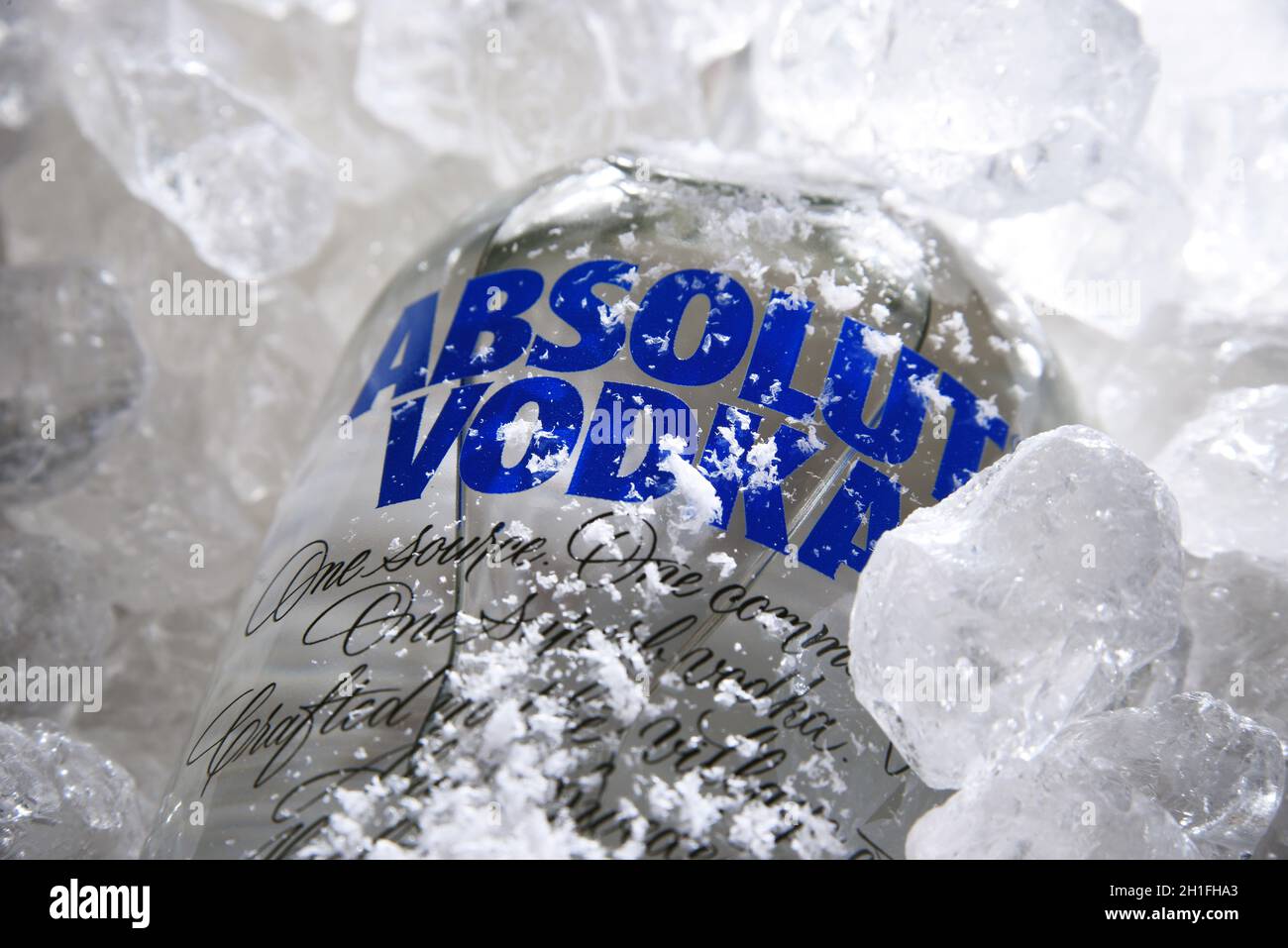 POZNAN, POL - MAY 22, 2020: Bottle of Absolut Vodka, a brand of vodka ...
