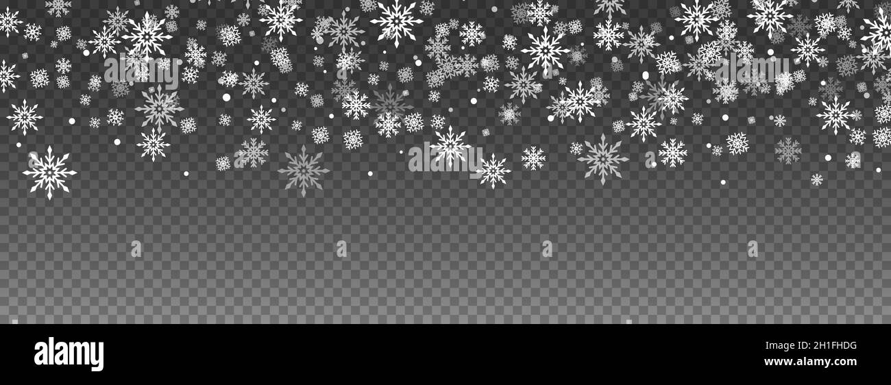 Christmas falling snowfall. Many white cold flaky elements on ...