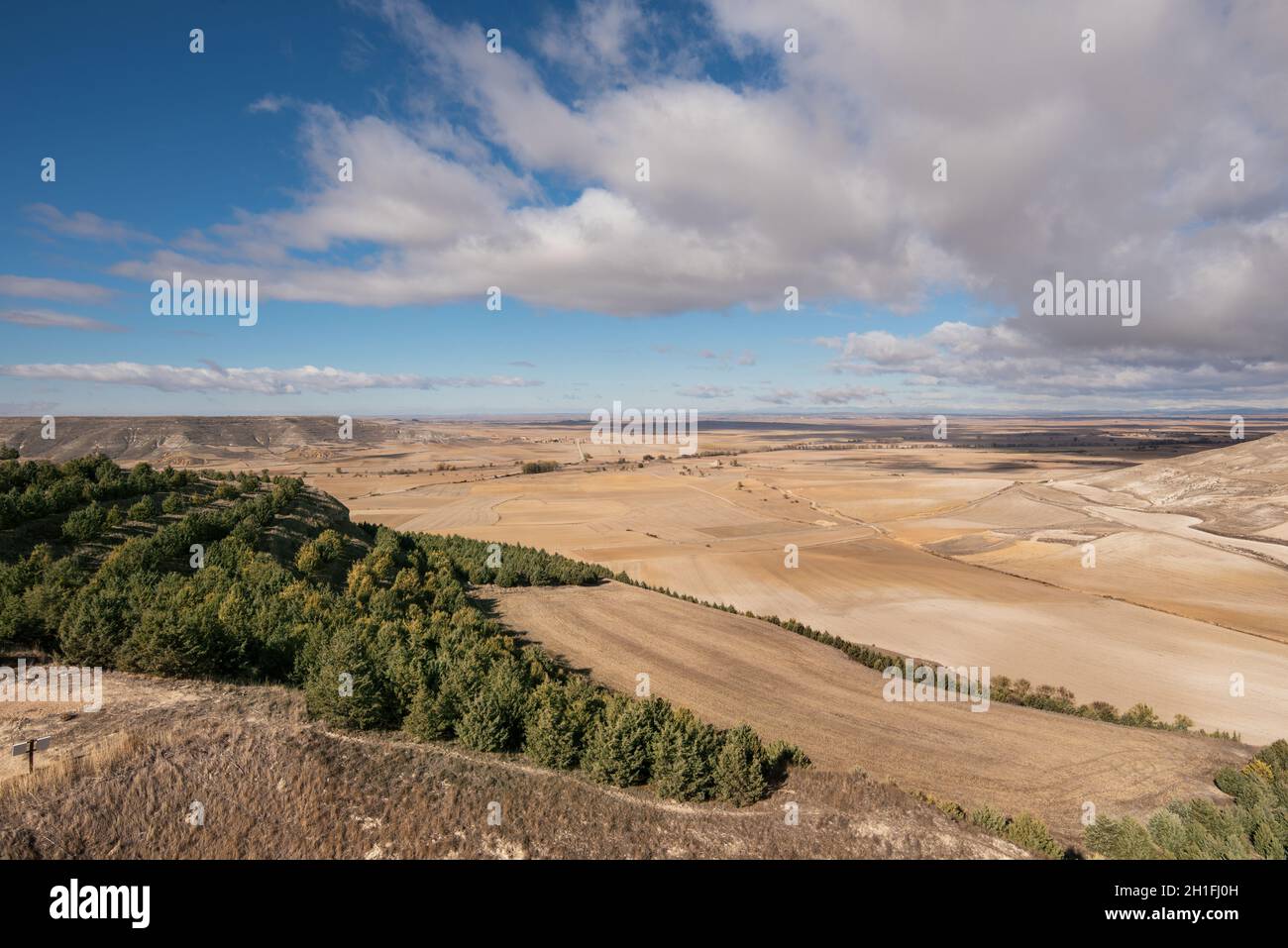 Countryside landscape in Burgos province, Castilla y Leon, Spain. Blue ...