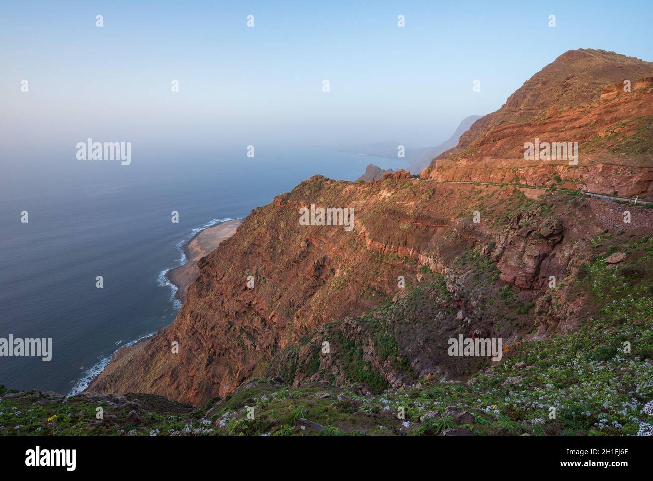 Scenic volcanic coastline landscape, Cliffs in Tamadaba natural park ...