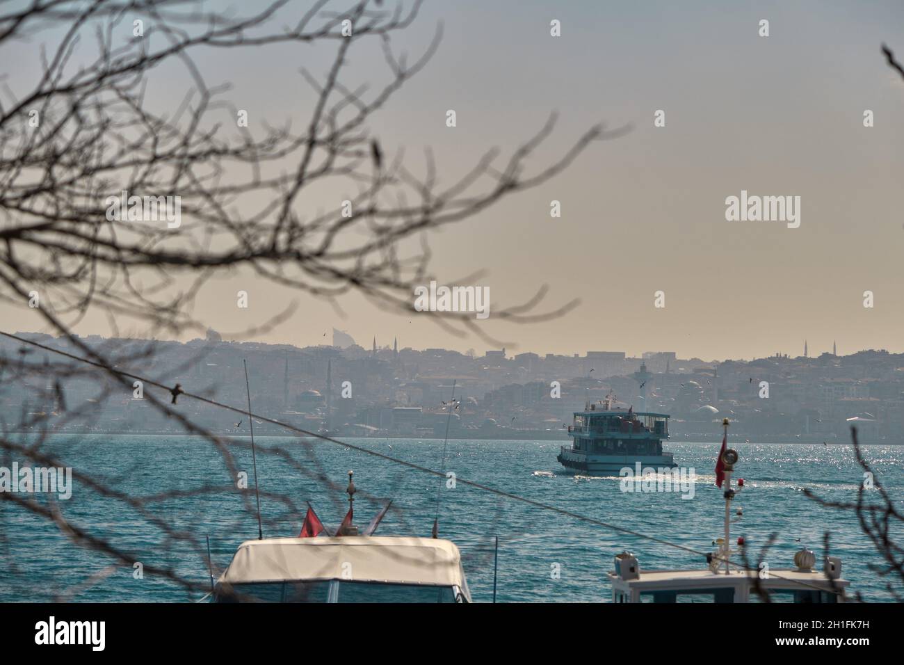 City of constantinople and bosphorus sea with ship and ferry by taking ...