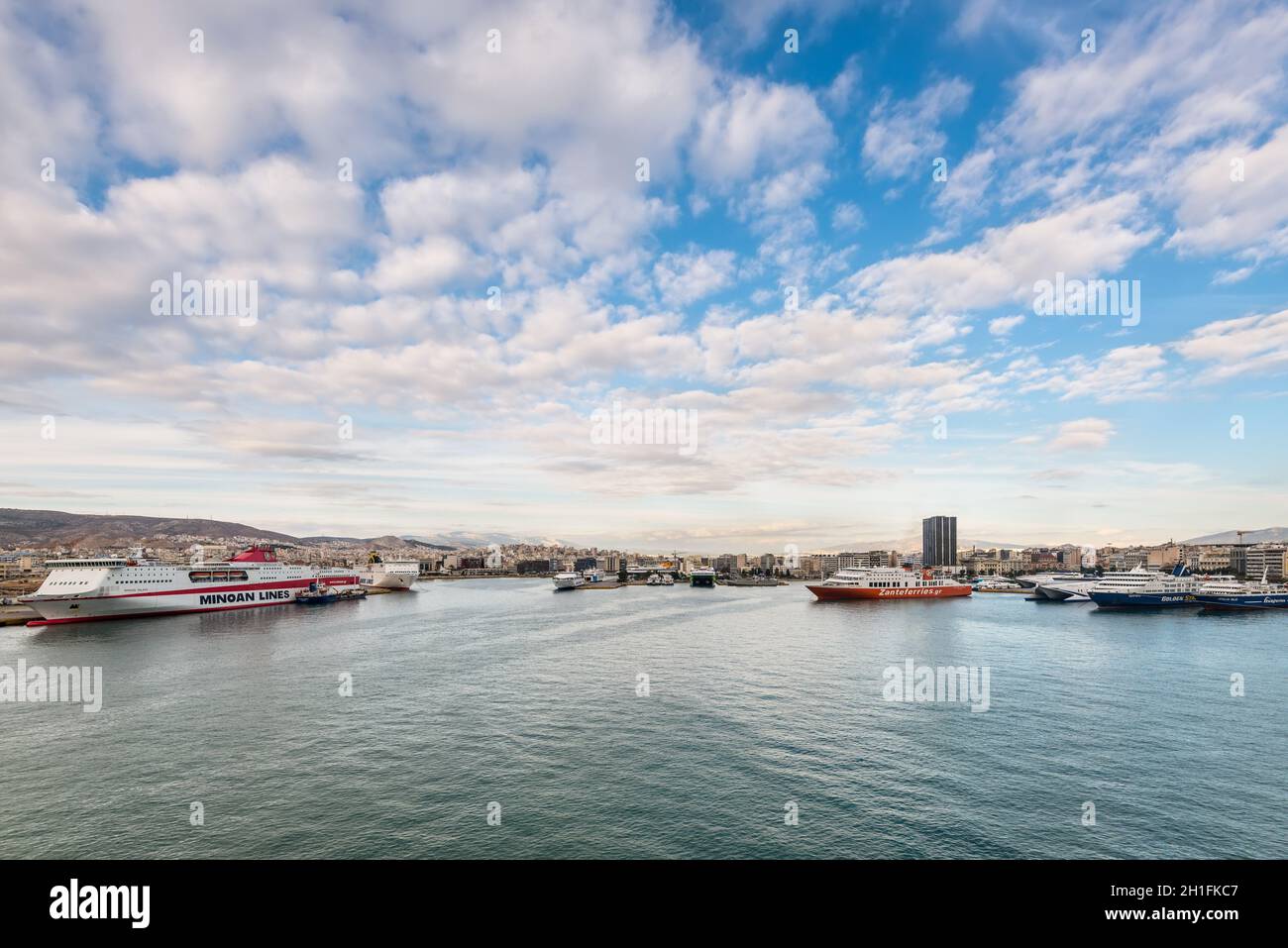 Piraeus, Greece - November 1, 2017: Port of Piraeus and cityscape of ...