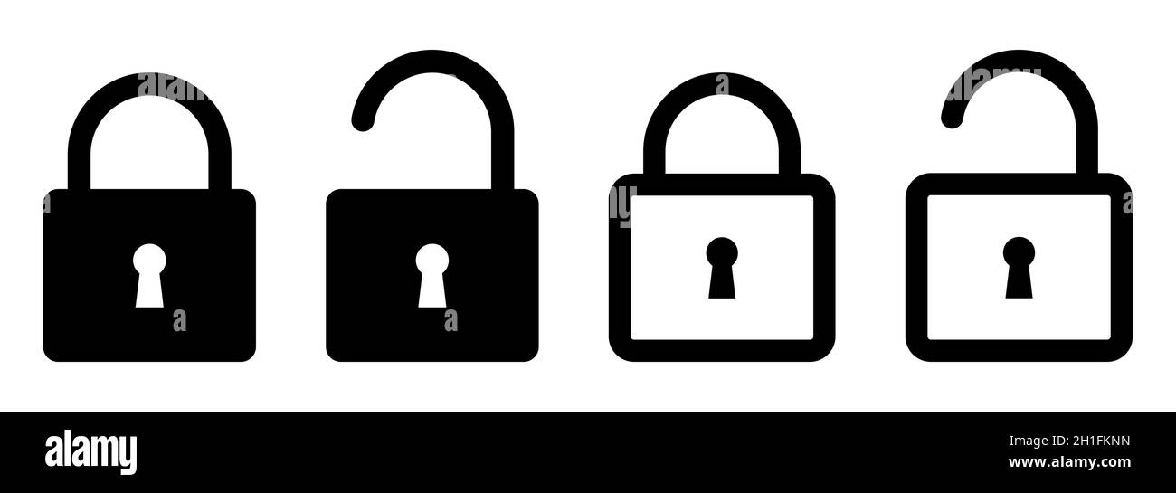 Set of lock icons. Line art and flat style. Locked and unlocked lock ...